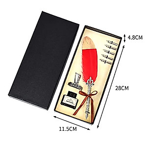 Quill Pen Set Feather Pen and Ink Set, Antique Calligraphy Dip Pen with Ink, 5 Replacement Nibs, Pen Stand Base, Luxury Vintage Signature Pen for Invitations Letters (Purple)