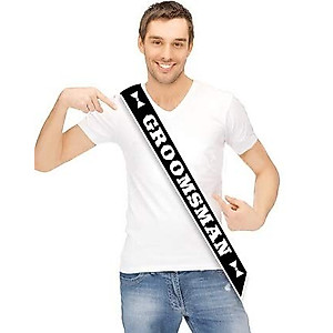 Groom Wedding Party Sash Bundle, Groom (x1), Best Man (x1), Groomsman (x3) Bachelor Bridal Shower Supplies Decorations Favors Gifts Black Sashes White Letters Kit Accessories Decor - Set of 5