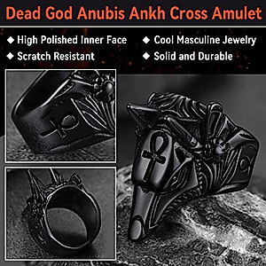 Male Anubis Ring Black Size 8 Stainless Steel Vintage Egyptian Protective Thumb Finger Rings