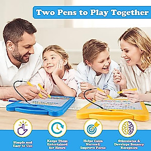 Magnetic Drawing Board for Kids, Toddler Magnet Doodle Board with Beads and 2 Pens, Magnetic Dot Art, Montessori Fine Motor Skills Toys, Airplane Car Travel Activities for Boys Girls (Blue Cat)