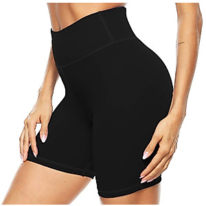 PERSIT Women's High Waist Print Workout Yoga Shorts with 2 Hidden Pockets, Non See-Through Tummy Control Athletic Shorts Black