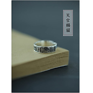 Cdeny Heaven Official's Blessing : Adjustable Open Rings Tian Guan Ci Fu Silver Plated Ring For Men Women Pendant