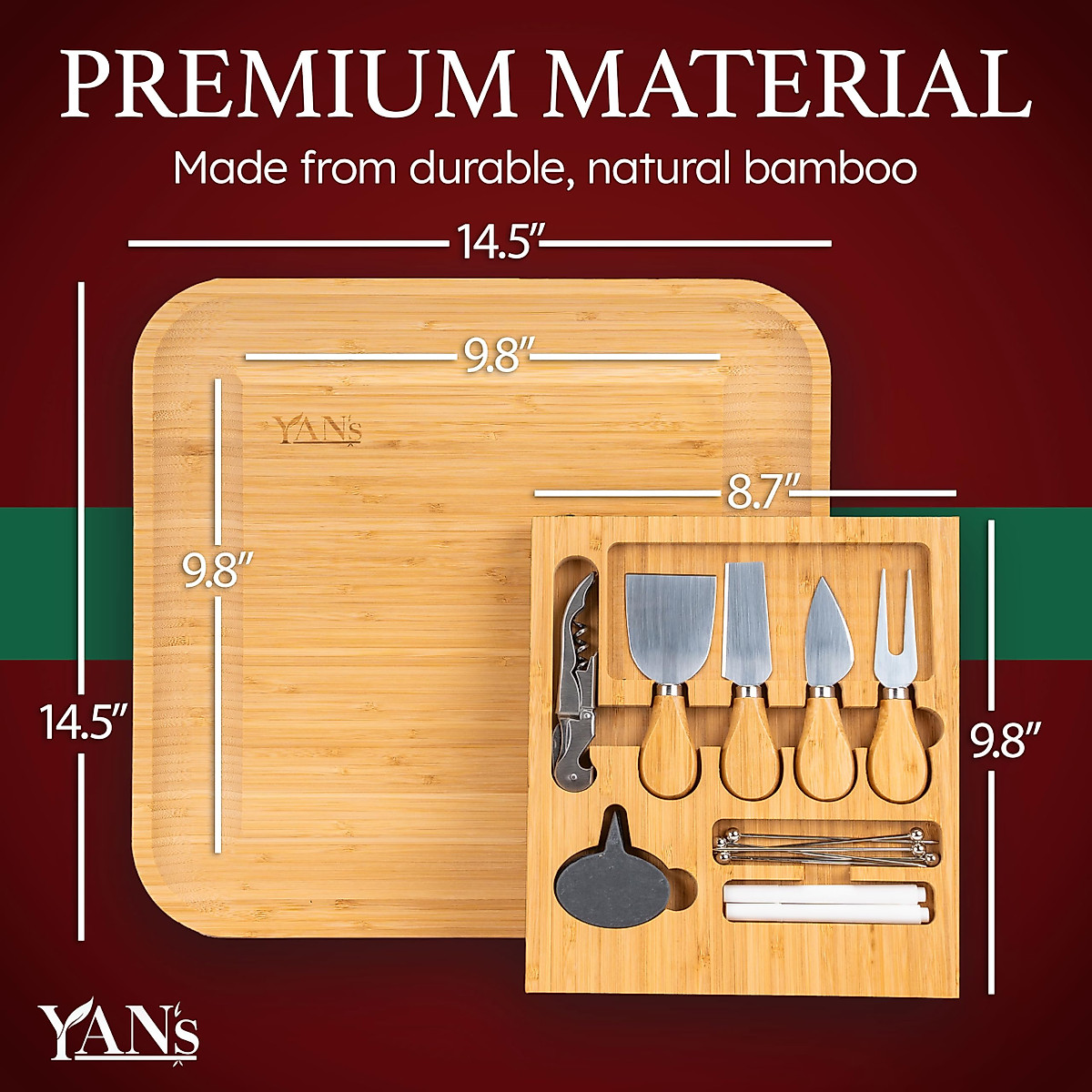 YAN's Bamboo Cheese Boards Charcuterie Boards Set - Large Charcuterie Board Set - Charcuterie Tray - Unique for Women, House Warming Gifts New Home