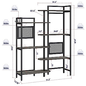 Anivia 6-Tier Asymmetrical Open Storage Shelves Corner Bookshelf Ajustable Wood Bookcase Open Shelf with Metal Frame Storage Organizer for Home Office, Oak and Black