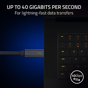 Razer Thunderbolt 4 Cable (2.0m / 6.56ft): Up to 40 Gigabits Per Second - Up to 8K Resolutions - Up to 100W Charging - Compatible with Windows PC/Mac/Thunderbolt 3 Devices - Black