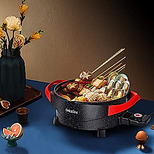 Dezin Electric Shabu Shabu Hot Pot with Divider, 5L Double Flavor Non-Stick Hot Pot with Multi-Power Control, Electric Cooker with Tempered Glass Lid for Party, Family Gathering