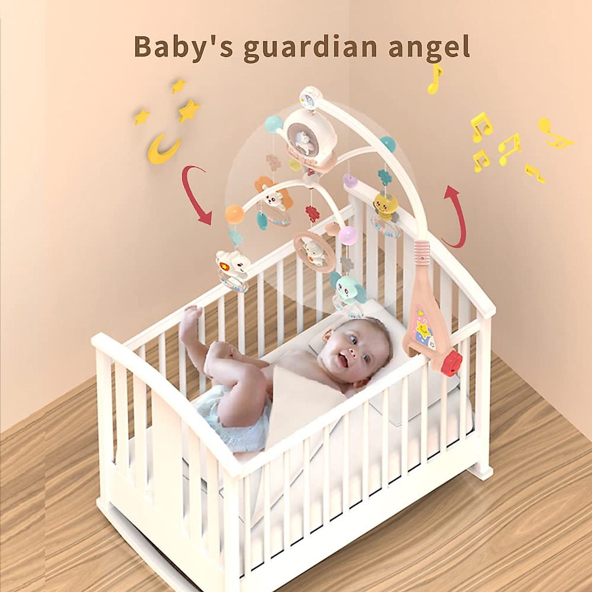 Eners Baby Musical Crib Mobile with Night Lights and Rotation, Rattles, Remote Control,Comfort Toys for Newborn Infant Boys Girls Toddles (Red)