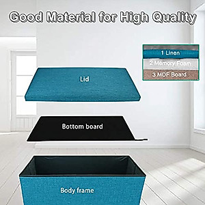 Cosaving 30 inches Folding Storage Ottoman Storage Cube Seat Foot Rest Stool with Memory Foam for Space Saving, Square Ottoman 30x15x15 inches, Teal