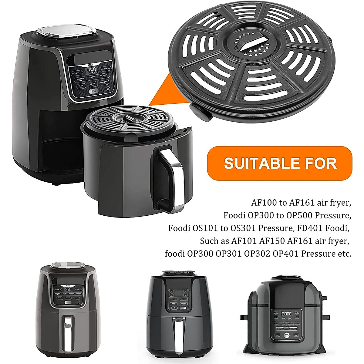 CyHiThai 8.2IN Air Fryer Crisper Tray for Ninja AF101 4QT AF161 AF150 XL 5.5QT Air Fryers, Premium Air Fryer Grate Grill Plate Insert Pan Crisping Tray Rack Grid for Ninja FD302 Foodi Pressure Cooker