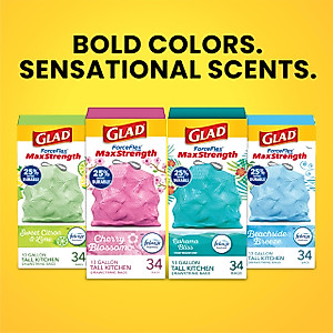 GLAD ForceFlexPlus Tall Kitchen Drawstring Trash Bags, 13 Gallon Pink Trash Bag for Kitchen Trash Can, Cherry Blossom Febreze Freshness and Leak Protection, 90 Count