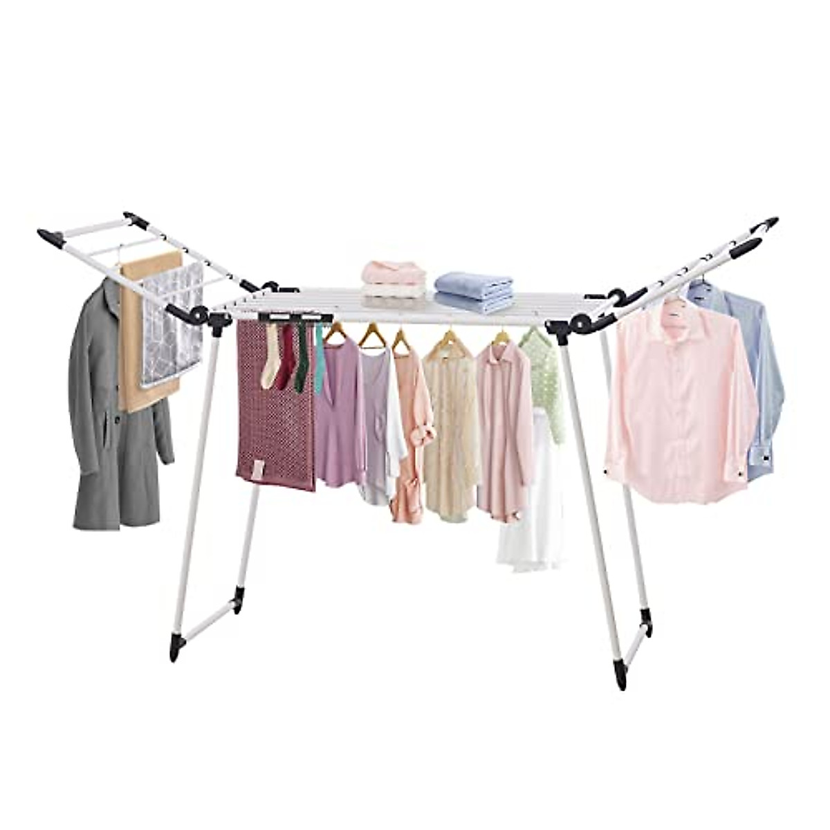 YUBELLES Clothes Drying Rack, Gullwing Laundry Rack, Collapsible, Space-Saving Laundry Rack, with Sock Clips, for Clothes, Towels, Linens, Indoor/Outdoor