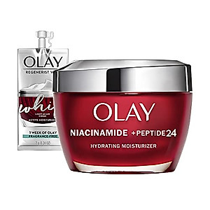 Olay Regenerist Niacinamide + Peptide 24 Hydrating Face Moisturizer with Vitamin B3 for Stronger Skin Barrier 1.7 oz, includes Whip Travel Size for Dry Skin