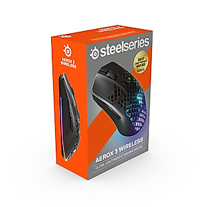 SteelSeries Aerox 3 Wireless - Super Light Gaming Mouse - 18,000 CPI TrueMove Air Optical Sensor - Ultra-Lightweight 68g Water Resistant Design - 200 Hour Battery Life – Onyx (Renewed)
