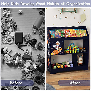 Costzon Kids Bookshelf and Toy Storage Organizer, Multifunctional Children’s Bookcase with 3 Tier Montessori Shelf, Toddler Book and Toy Storage Cabinet for Playroom, Bedroom, Nusery (Blue Space)