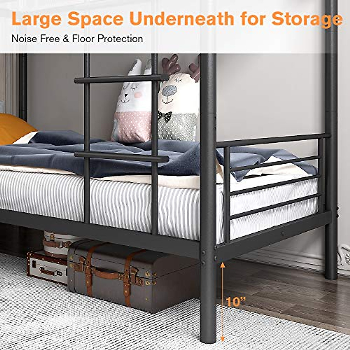 Noillats Metal Bunk Bed Twin Over Twin with Ladder, Heavy Duty Sturdy 2 in 1 Convertible Bunk Bed with Safety Guard Rails