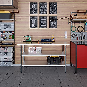 60" Long X 24" Deep Stainless Steel Work Table with 2 Shelves | Metal Food Prep Station | Commercial & Residential NSF Utility Table