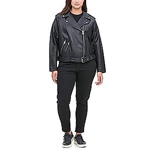 Levi's Women's Faux Leather Belted Motorcycle Jacket (Standard and Plus Sizes), black, Medium