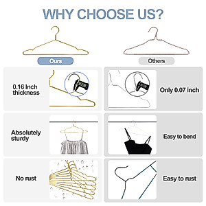 Metal Hangers 30 Pack Heavy Duty, Strong Wire Clothes Hangers with Notches, Space Saving Hangers Bulk for Standard Size Coats, Shirts, Suits, Pants,Gold