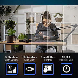 Desk Magnifying Glass with Light - DAEV - 7" Large LED Magnifying Glass with Clamp, Easy Change 5D (2.25X) and 3D (1.75X) Glass. 1600 Lumen, 6500K CCT Dimmable LED Magnifier with Light, Black