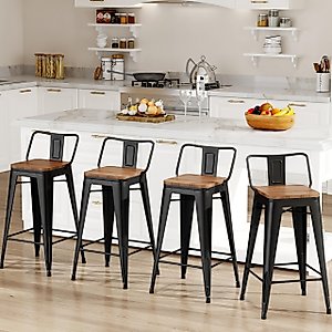 Changjie Furniture 26 Inch Bar Stools Set of 4 Industrial Metal Barstools Counter Height Bar Stool with Backs for Home Kitchen (26 inch, Black)