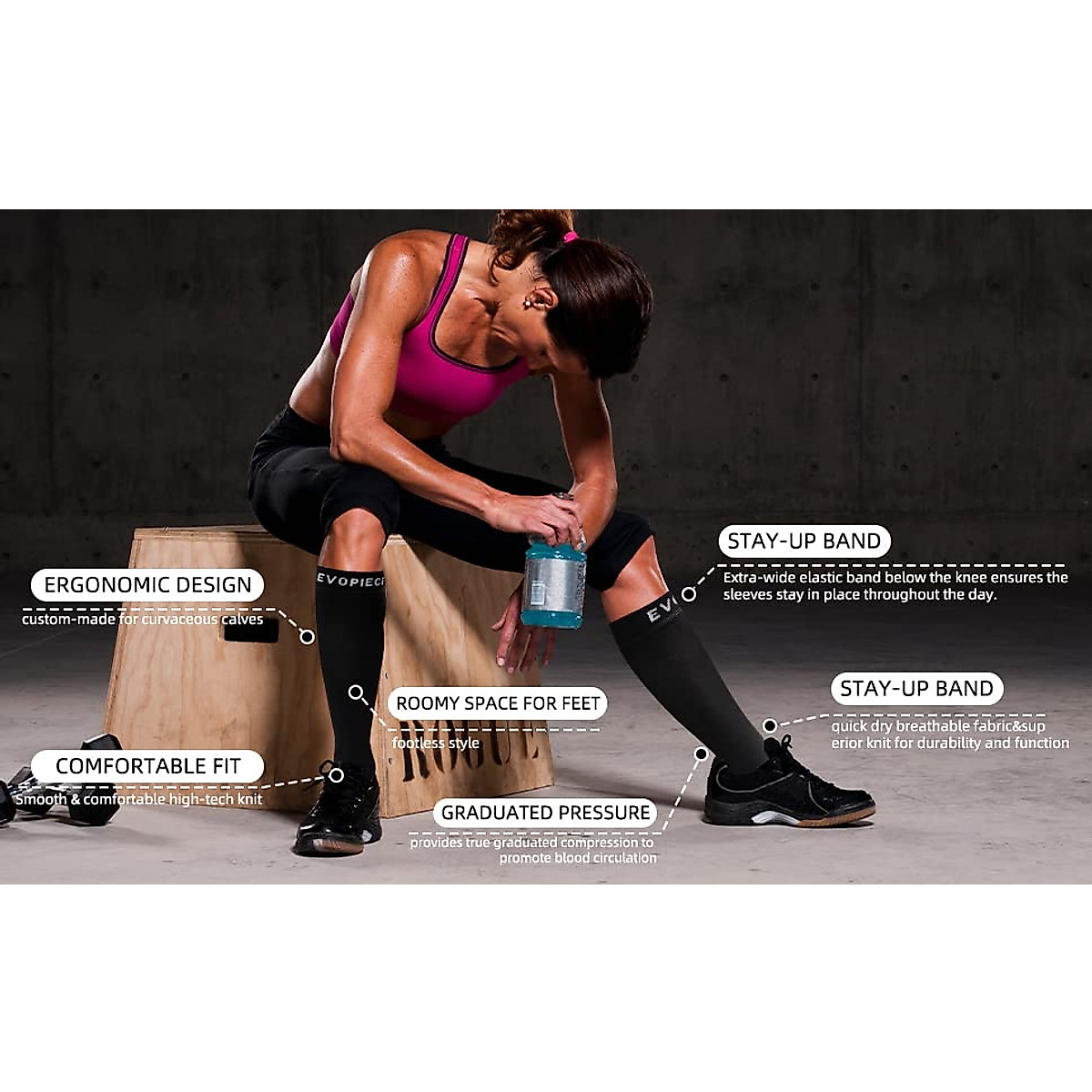 EVOPLECI 15-20mmHg 1 Pair Men and Women Wide Calf Sleeve Brace Compression Socks for Leg Support, Pain Relief