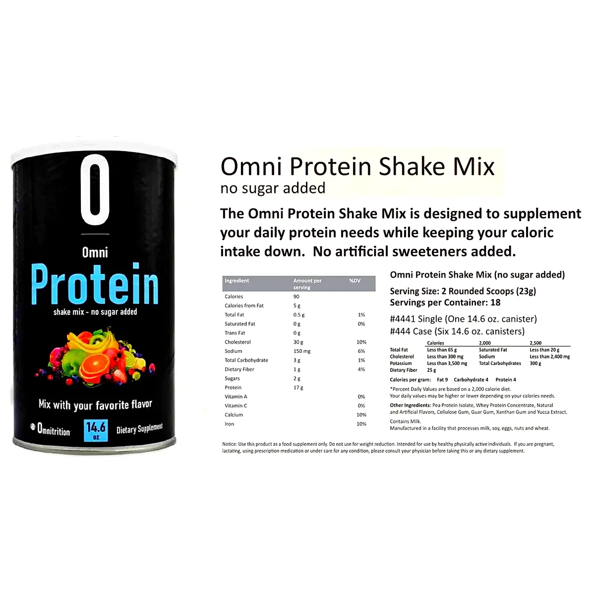 Omnitrition Omni Protein Shake Mix (No Sugar Added), Unflavored, 14.6 oz
