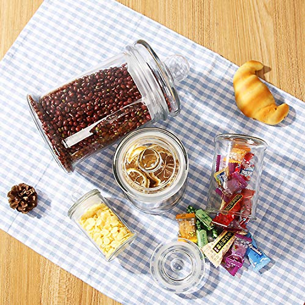 Maredash Glass Apothecary Jars, 5 oz Bathroom Storage Organizer with lids - Mini Glass canisters Jar Cotton Ball Holder Set of 15