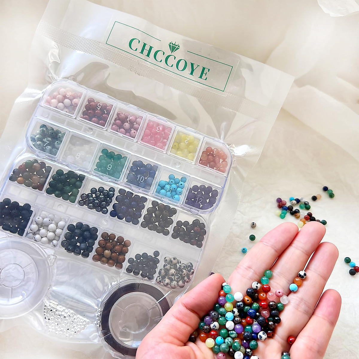 CHCCOYE 4mm Natural Round Stone Beads Gemstone Beading Loose Gemstone Beads DIY Smooth Beads for Bracelet Necklace Earrings Jewelry Making (4mm Stone Beads 600pcs, 24Colours)