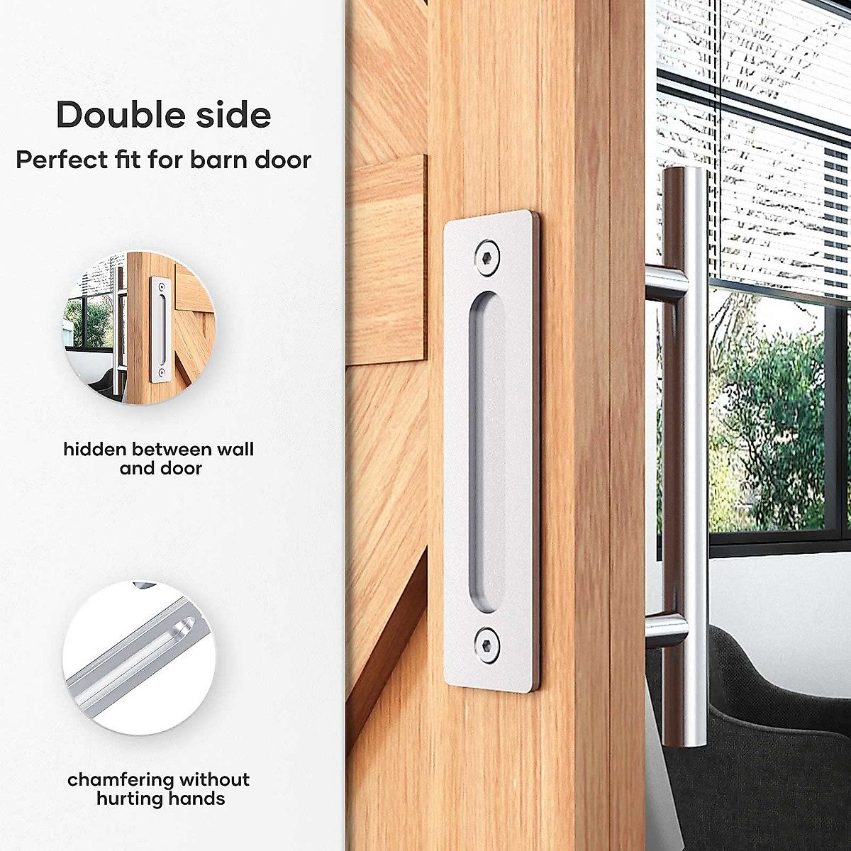 EaseLife 12" Stainless Steel Sliding Barn Door Handles and Pulls Flush Hardware Set, Double Sided, Brushed Finish, Easy Install, 2 Pack