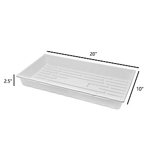 SUNPACK 10" x 20" Plastic Seed Starting Tray, White, 2.5" - No Drainage Holes, Perfect for Greenhouses or Indoor Gardening - Ideal for Seedlings and Cuttings
