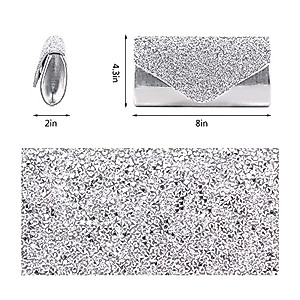 Gabrine Womens Evening Bag Handbag Clutch Purse Rhinestone-Studded Flap for Wedding Party Prom(Silver)