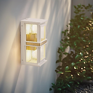 MSTETO Dusk to Dawn Sensor Outdoor Wall Light Fixtures Set of Two, Modern White & Gold Aluminium Alloy Porch Lights, Exterior Waterproof Wall Sconces with Glass Shades for Garage, Patio, Front Door