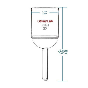 StonyLab Borosilicate Glass Buchner Filtering Funnel with Fine Frit(G3), 56mm Inner-Diameter, 60mm Depth (100ml)