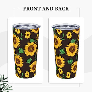 CHASOEA Sunflowers Tumbler 20oz Floral Stainless Steel Insulated Tumblers with Lid and Straw Flowers Travel Coffee Mug Tea Wine Cups Water Bottle Gifts for Women