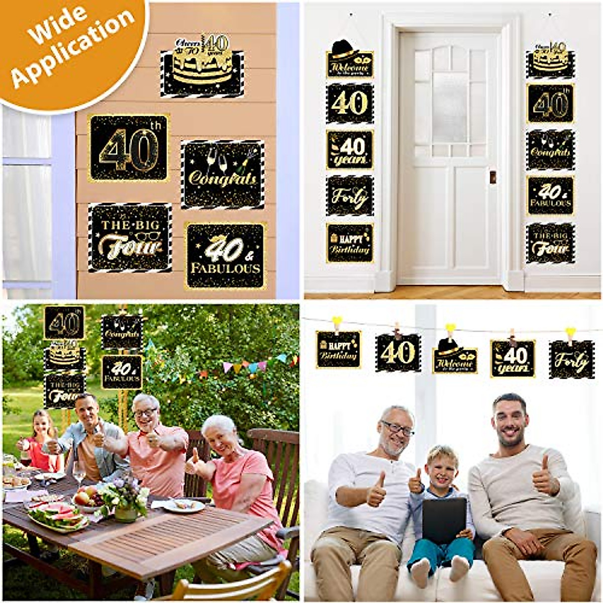 Large Happy Birthday Sign Cutouts Banner Birthday Anniversary Decoration Party Supplies Door Sign Birthday Theme Party Wall Decoration Signs 10 Counts (40th)