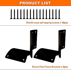 SRNETKJ 4 Pcs Round Post Fence Brackets Black Heavy Duty Round Rail Fence Bracket for Farm Ranch Courtyard Garden, 3-1/2 Inch