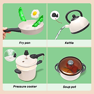 CUTE STONE Pretend Play Kitchen Toy with Cookware Steam Pressure Pot and Electronic Induction Cooktop, Cooking Utensils, Toy Cutlery, Cut Play Food, Shopping Basket Learning Gift for Girls Boys