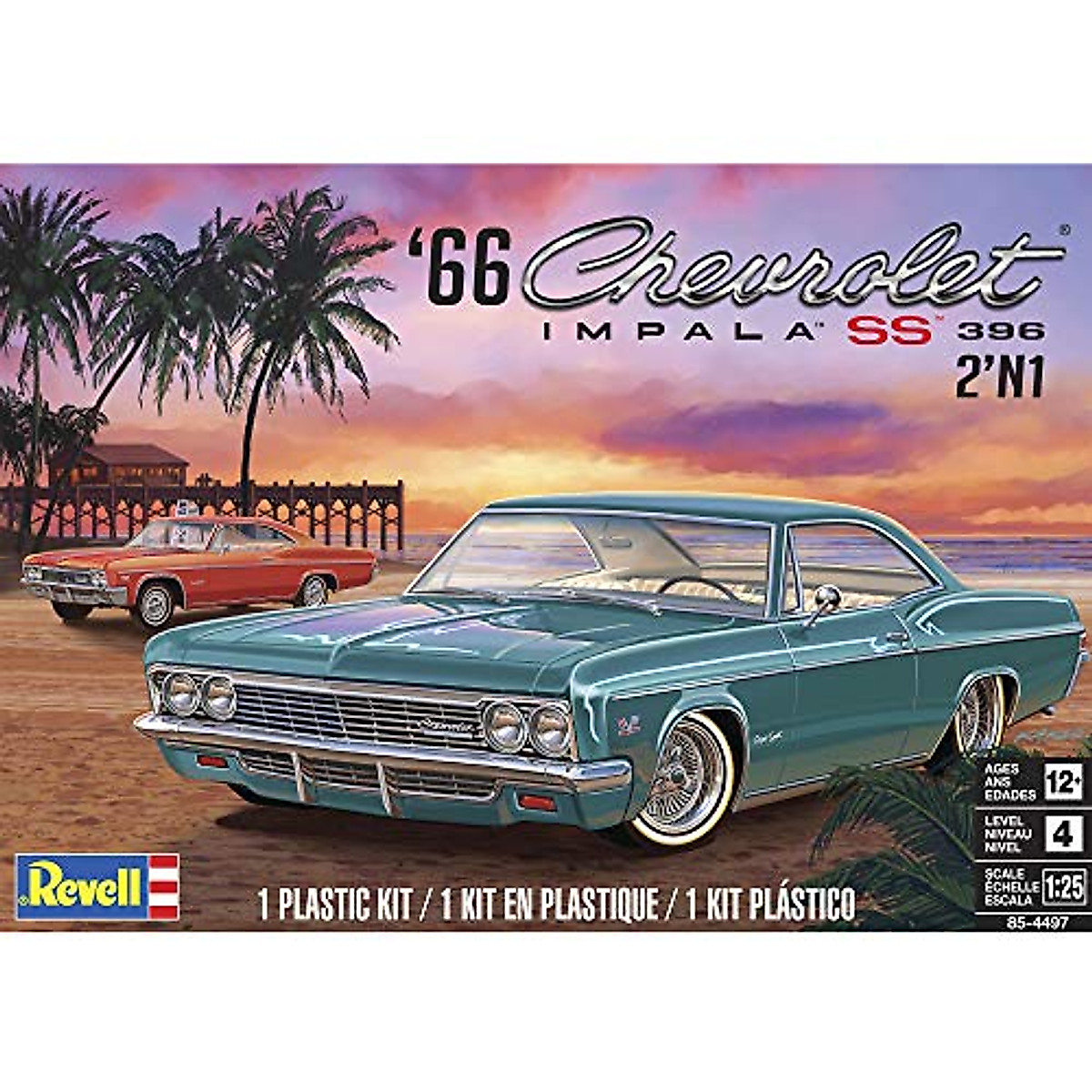 Revell 85-4497 ’66 Chevy Impala SS 396 2N1 Model Car Kit 1:25 Scale 148-Piece Skill Level 4 Plastic Model Building Kit,Blue