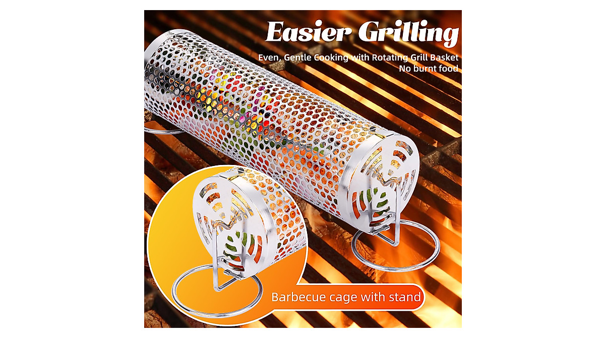 Rolling Grill Basket: Stainless Steel BBQ & Gift Set for Men