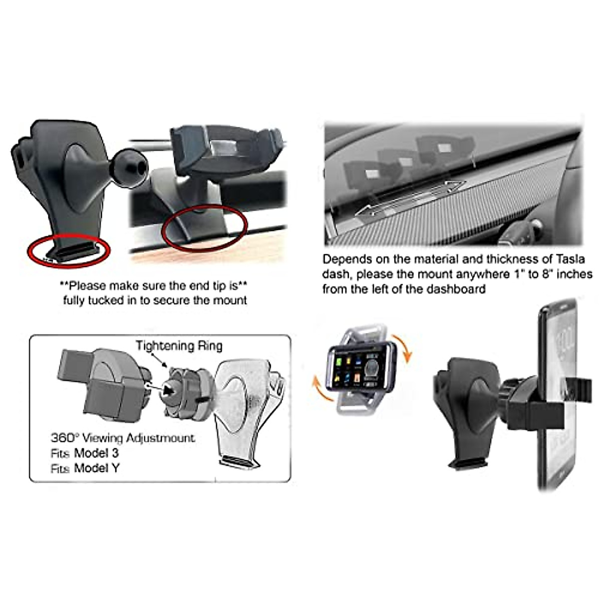 LycoGear Custom Fit Tesla 3/Y Smartphone Holder Air Vent Mount for All iPhone 14 13 Max Pro Plus Series/Galaxy S23 S22 S21 Ultra & All Other Android Phone for Tesla Model 3 III & Model Y (2016-2023)