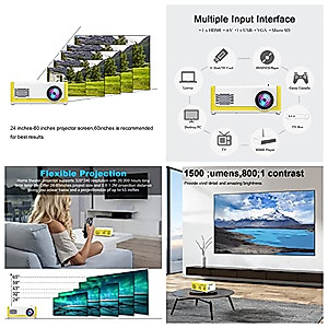 1080p HD Projector, Portable Mini Movie Projector Built-in Speaker, Home Theater Video Projector Compatible with HDMI, VGA, USB, Laptop Computer Small Projectors (Yellow/White)