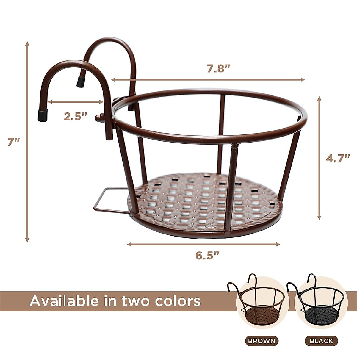 NEISRAI Iron Art Metal Railing Flower Pot Hanging Basket for Indoor Pot Holder Hanger 3 Pack Outdoor Plants Perfect for Porches and Patio Decor (Black)
