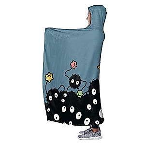 Jaxia Soot Sprites Hood Wearable Blanket for Adult Women and Men, Super Soft Comfy Warm Plush Throw with Sleeves Tv Blanket Wrap Robe Hoodie Cover for Sofa, Couch 50x40 Inch