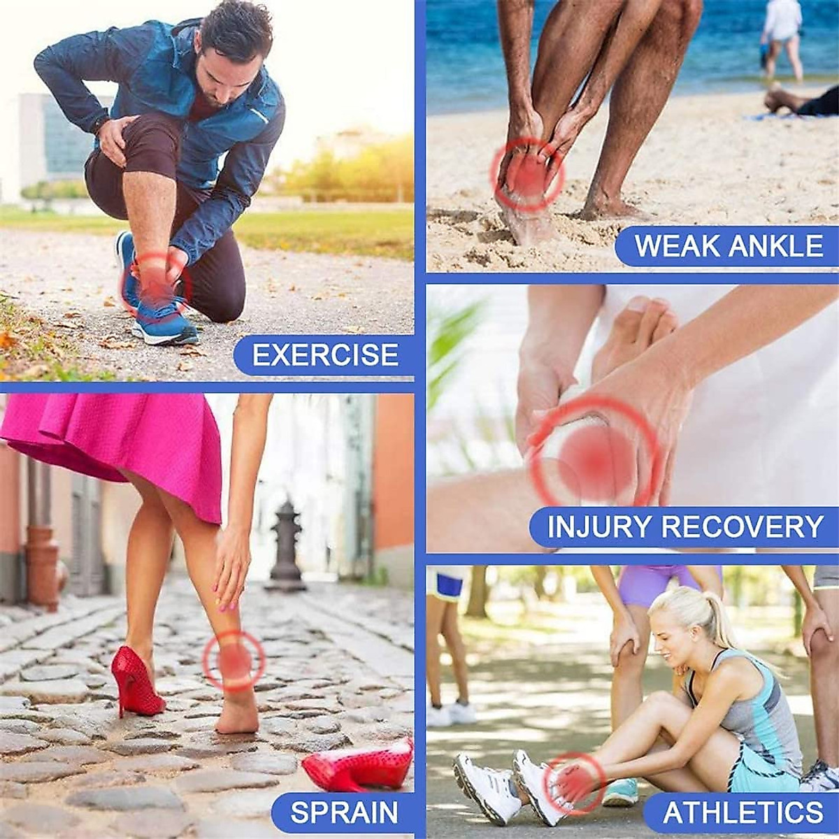 Ankle Support Brace Sleeves, 1 Pair Comfortable Ankle Brace Stabilizers with Adjustable Wraps, Breathable Ankle Bandages Protectors Guards for Sports, Joint Pain Relief, Injury Recovery (Black, L)