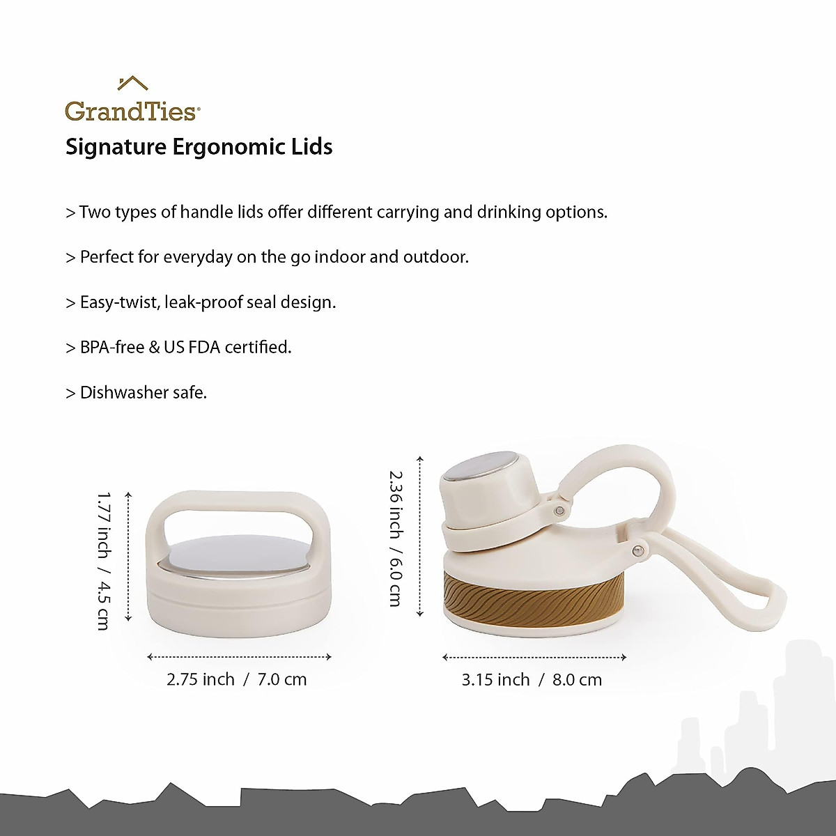 GRANDTIES 2 Lids Sports Stainless Steel Water Bottles – Wide Mouth Vacuum Insulated Reusable Leak Proof BPA-Free Travel Metal Canteen, Thermos Bottles for Men Women Gym (Ivory White 32 oz)