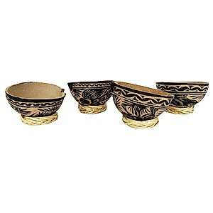 The Curated Pantry Mezcal Jicaras (Small, Shot Glass Size)- Holds 2-3 Ounces -Hand-carved from Mexico with Natural Fiber Base (Black, 4)