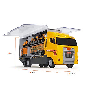 zoordo Construction Truck Toys Sets,11 in 1 Mini Die-Cast Truck Vehicle Car Toy in Carrier Truck,Gifts for 3 + Years Old Kids Boys Girls