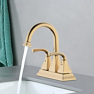 Derengge Centerset Bathroom Faucet, Brushed Gold Bathroom Sink Faucet, 4 Inch Two Handle Lavatory Faucet with Push up Pop-up Drain,F-4015-BG