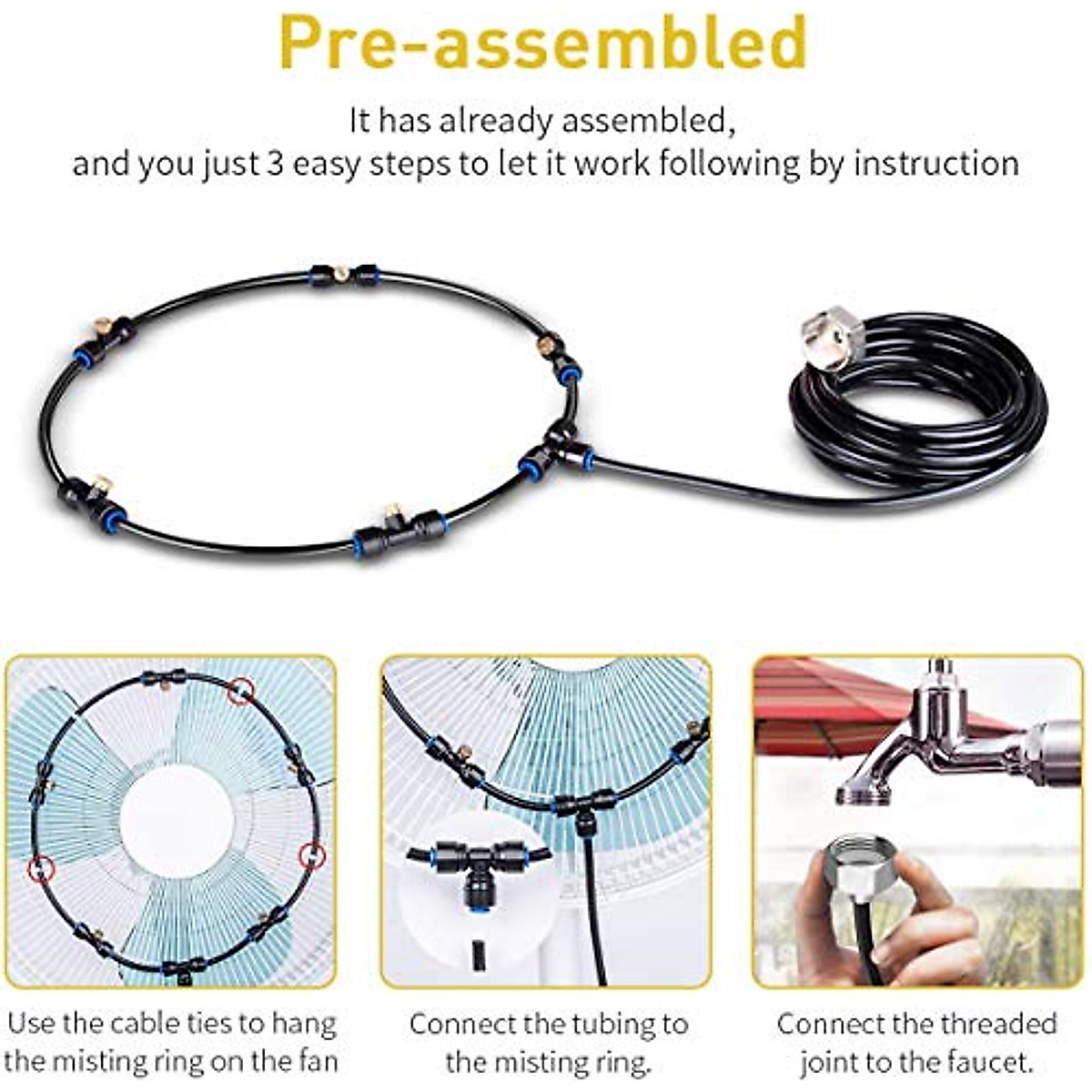 Meikelion Outdoor Misting Fan Kit Mist Cooling System Fan Kit for a Cool Patio Breeze 23FT (7M) Misting Line + 5 Copper Metal Mist Nozzles + a Copper Metal Connector(3/4'') Fit to Any Outdoor Fan