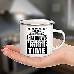 Funny Gift Funny Gift For Secretaries Who Know What's Going On - Unique Gift For Grandmothers On Birthday - 12oz Enamel Silver Mug